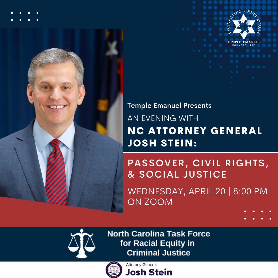 An Evening with NC Attorney General Josh Stein: Passover, Civil Rights ...