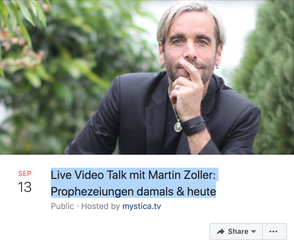 13. September: Live Video Talk mit Martin Zoller: Prophezeiungen damals ...