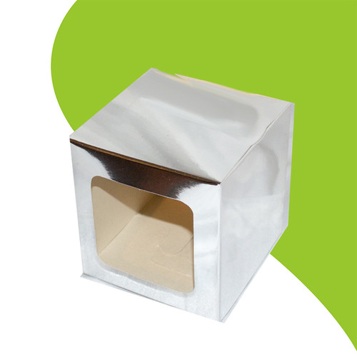 CAJA PARA TAZA 10X10 CM PLATEADA CON VENTANA CARTON SUBLIMABLE ...