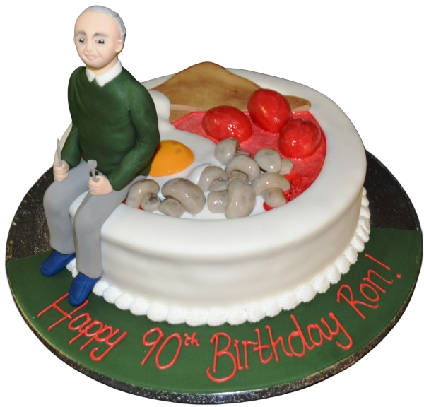 A bespoke celebration cake featuring a charming design of a man ...