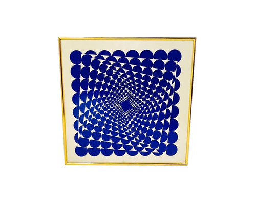 #1225 1970s Silk Screen Blue Op Art | againnew2