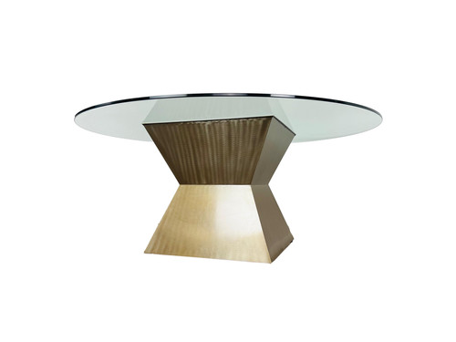 #1090 Geometric Metal Pedestal Base Dining Table | againnew2