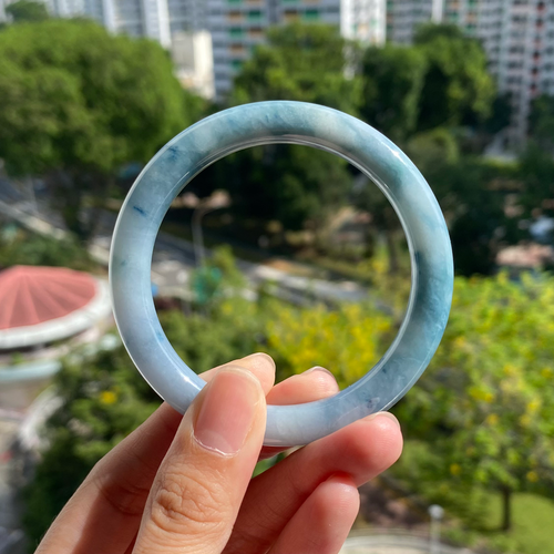 Slim Azure Harmony Blue Jadeite Bangle | Navy Jade