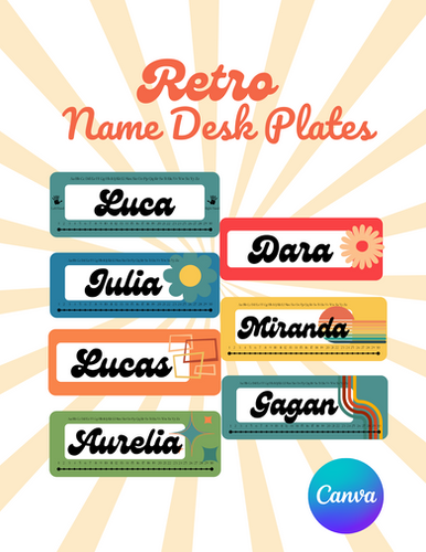 Retro Name Desk Plates - Editable in Canva | Mysite