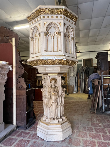 Antique Wood and Plaster Gothic Church Podium | From Europe To You