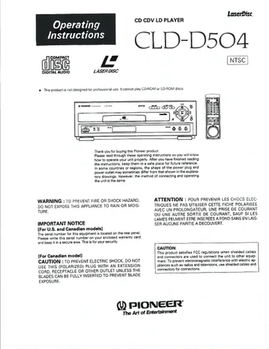 CLD-D504 (PIONEER LASERDISC PLAYER OPERATOR'S MANUAL) | Film Forever MPE