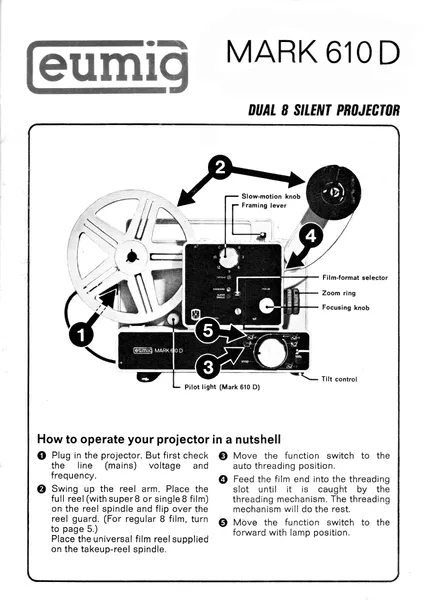 Instruction Manual: Eumig Mark 610D Dual 8mm Silent Movie Projector | Film Forever MPE