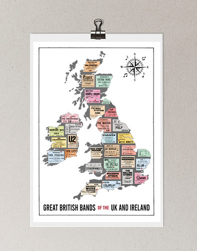 Great Britishs Bands Map - unframed print | Ali Hansen Art