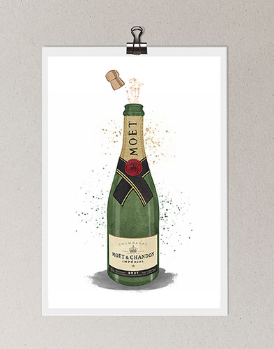 Moet Chandon Popping Bottle Print with paint splats (unframed) | Ali ...