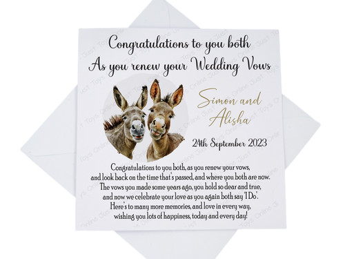 Donkey Personalised Wedding Vow Renewal Poem Card | Just-Toys-Online