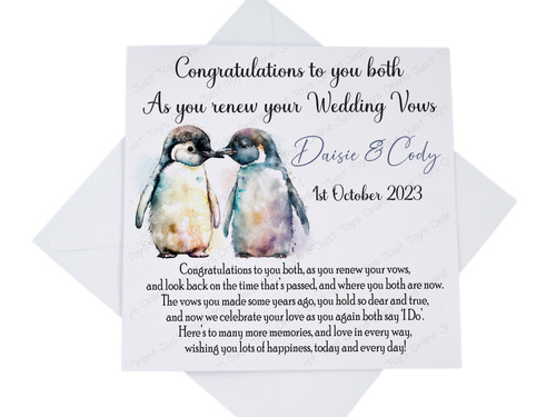 Penguins Personalised Wedding Vow Renewal Poem Card | Just-Toys-Online