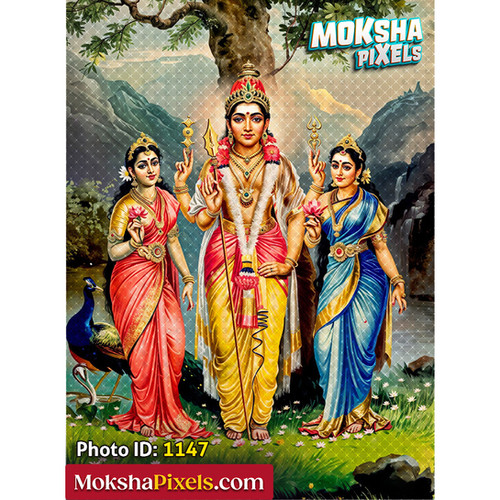 Lord Murugan with Valli and Deivanai: Restored Vintage Art (Digital ...