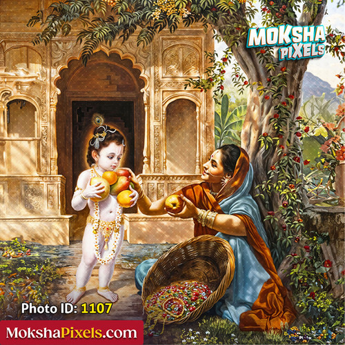 Vintage Restored Artwork of Little Krishna and the Fruit Vendor ...