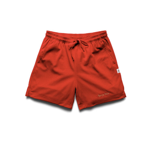 Reigning Champ Embroidered Script Mesh Shorts | carmine red | Evolve ...