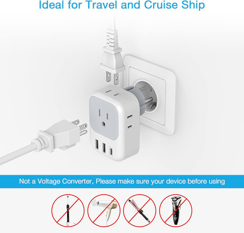 Type E F Plug Adapter, Germany France Power Adapter with 3 USB Ports(1 ...