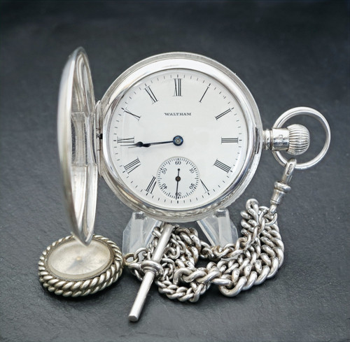 Sterling Silver Waltham Full Hunter Pocket Watch Chain + Serviced ...