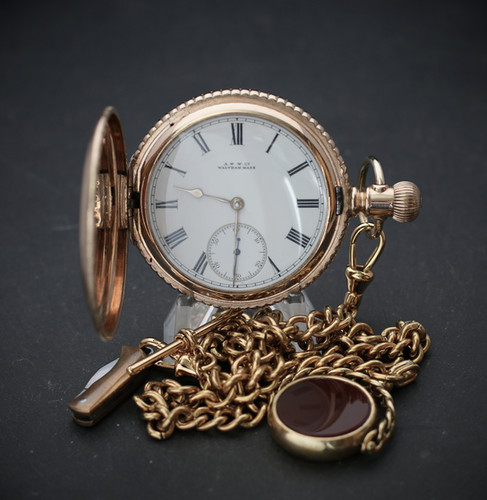 Antique Victorian Waltham 1888 17J Full Hunter Pocket Watch + Chain ...