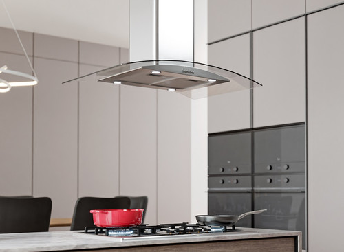 Falco 90cm Island Curved Glass Extractor Fan | Banwell Appliances
