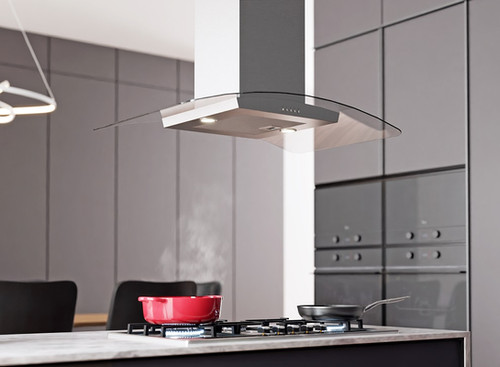 Falco 90cm Island Curved Glass Extractor Fan | Banwell Appliances