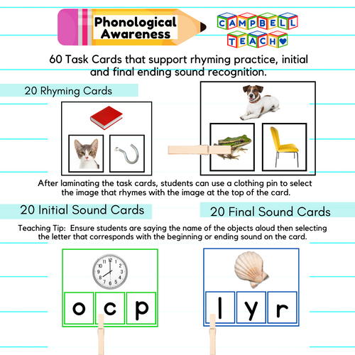 Phonological Awareness Activity Task Cards | Campbell Teach