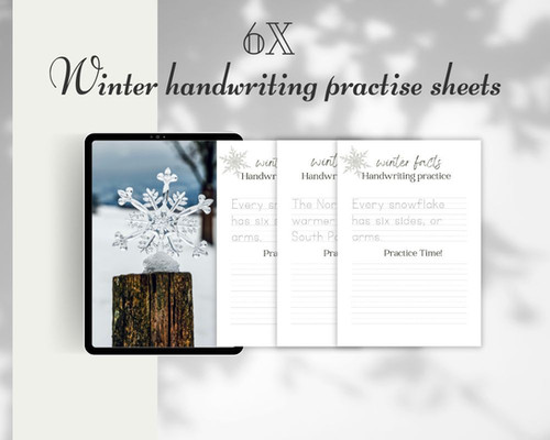 6x winter inspired handwriting practise sheets | BarefootChild