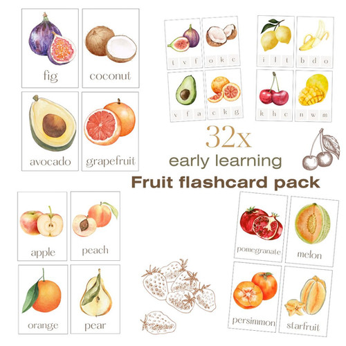 32x fruit flashcards and clip letter cards - editable | BarefootChild