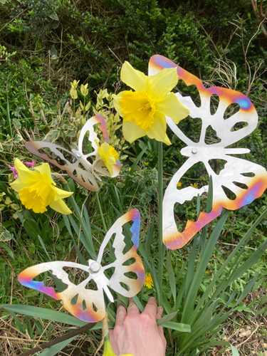 Flame painted Stainless steel Butterflies set of 3 with rods | L.S ...