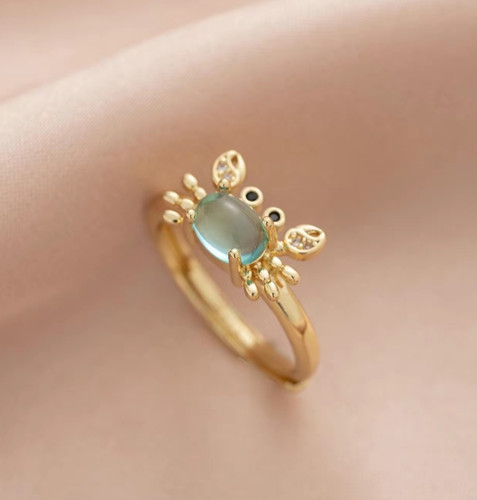 Gold Crab Ring with Blue Gemstone | New Lee Made