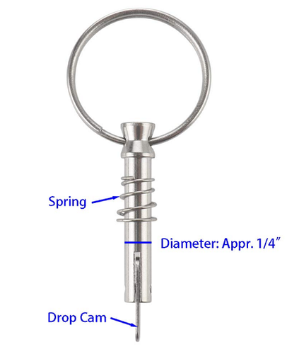 Pin with drop cam for gust lock, size 1/4 inch diameter | rvplasticparts