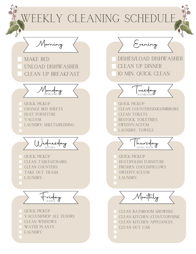 Weekly Cleaning Schedule