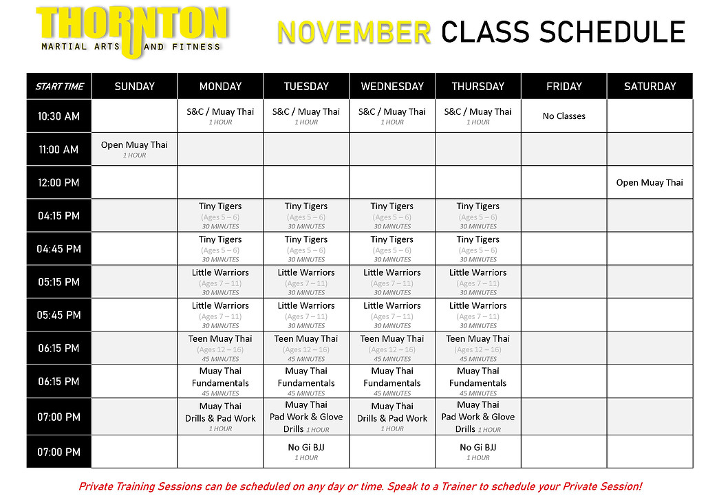 CLASS SCHEDULE | TMA