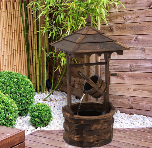 Wooden Garden Wishing Well Fountain Barrel Waterfall | Warrington Logs