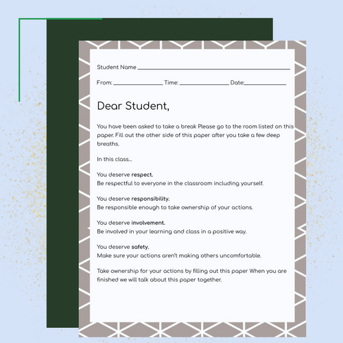 Reflective Timeout and Mindfulness Sheet | Accessible Education