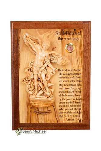 St. Michael the Archangel Wall Plaque, made of Olive Wood in the Holy ...