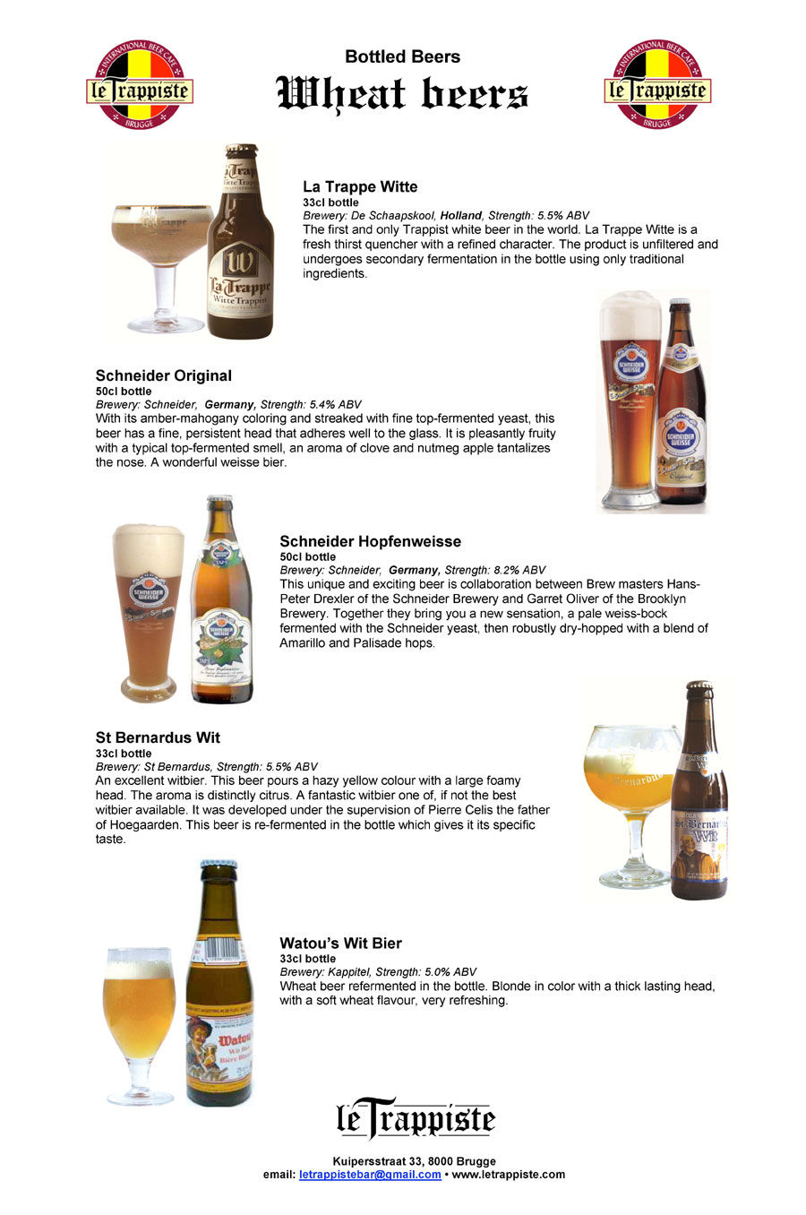 Bottled Beer Menu (English) | letrappiste