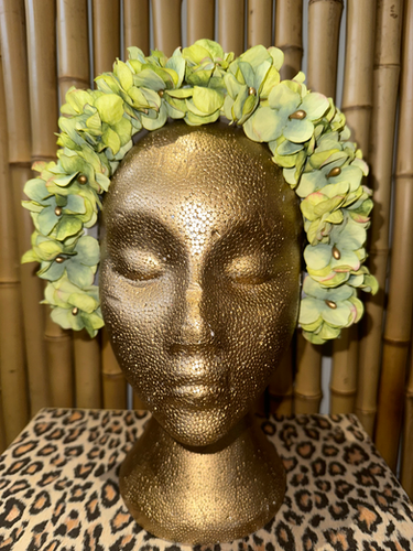 Hydrangea Crown in Green with Gold Beads | lady-lucks-boutique
