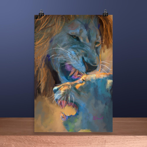 Two Lions Arguing Poster | The Art Of Animal