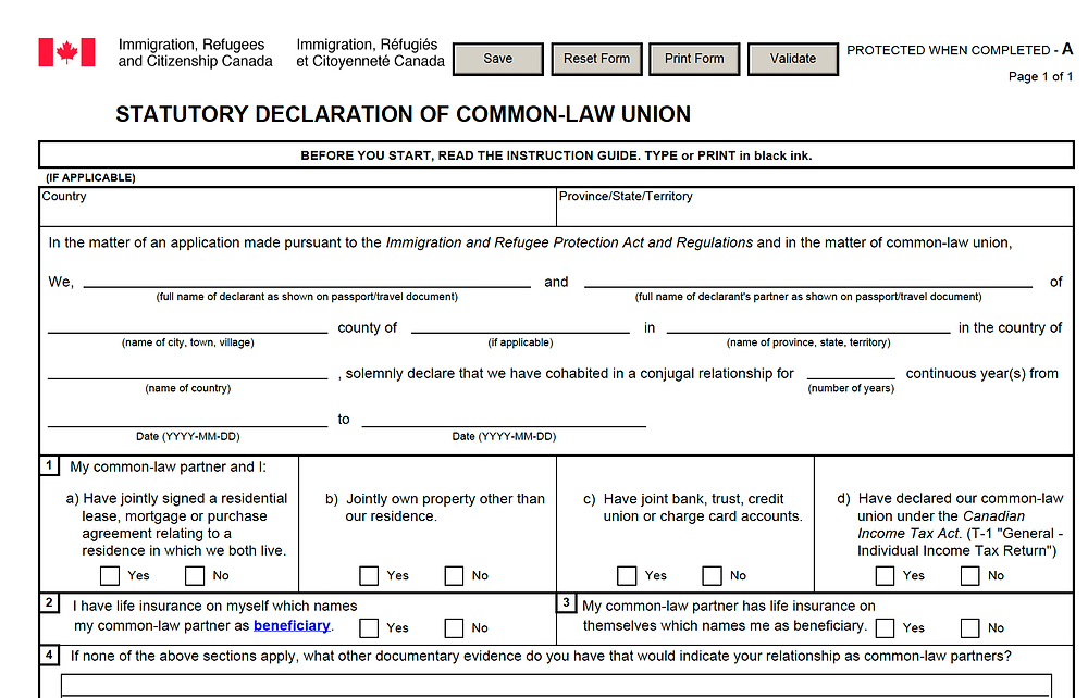 Statutory Declaration of Common-Law Union (IMM 5409)