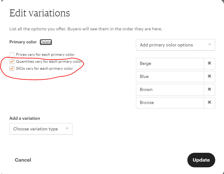 The right way to configure your Etsy variations