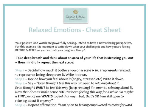 Relaxed Emotions Cheat Sheet | Diana E Ruiz