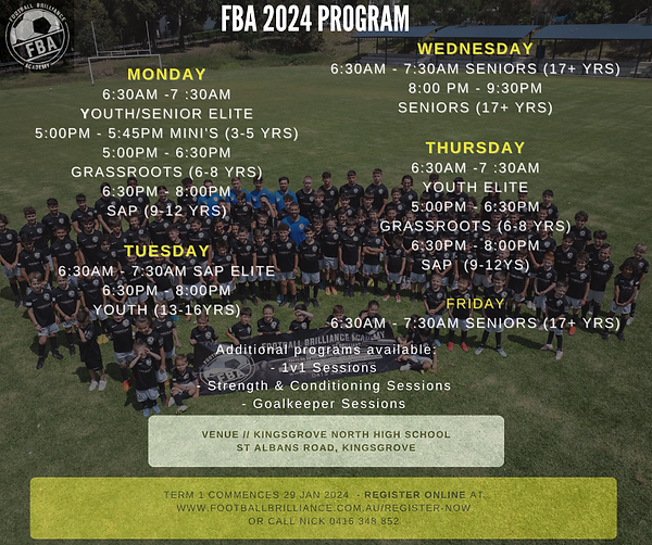 Soccer Training Timetable | Football Brilliance