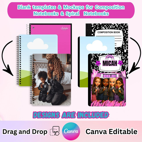 Custom Notebook Template | Composition Book | Mockup Template | Spiral ...