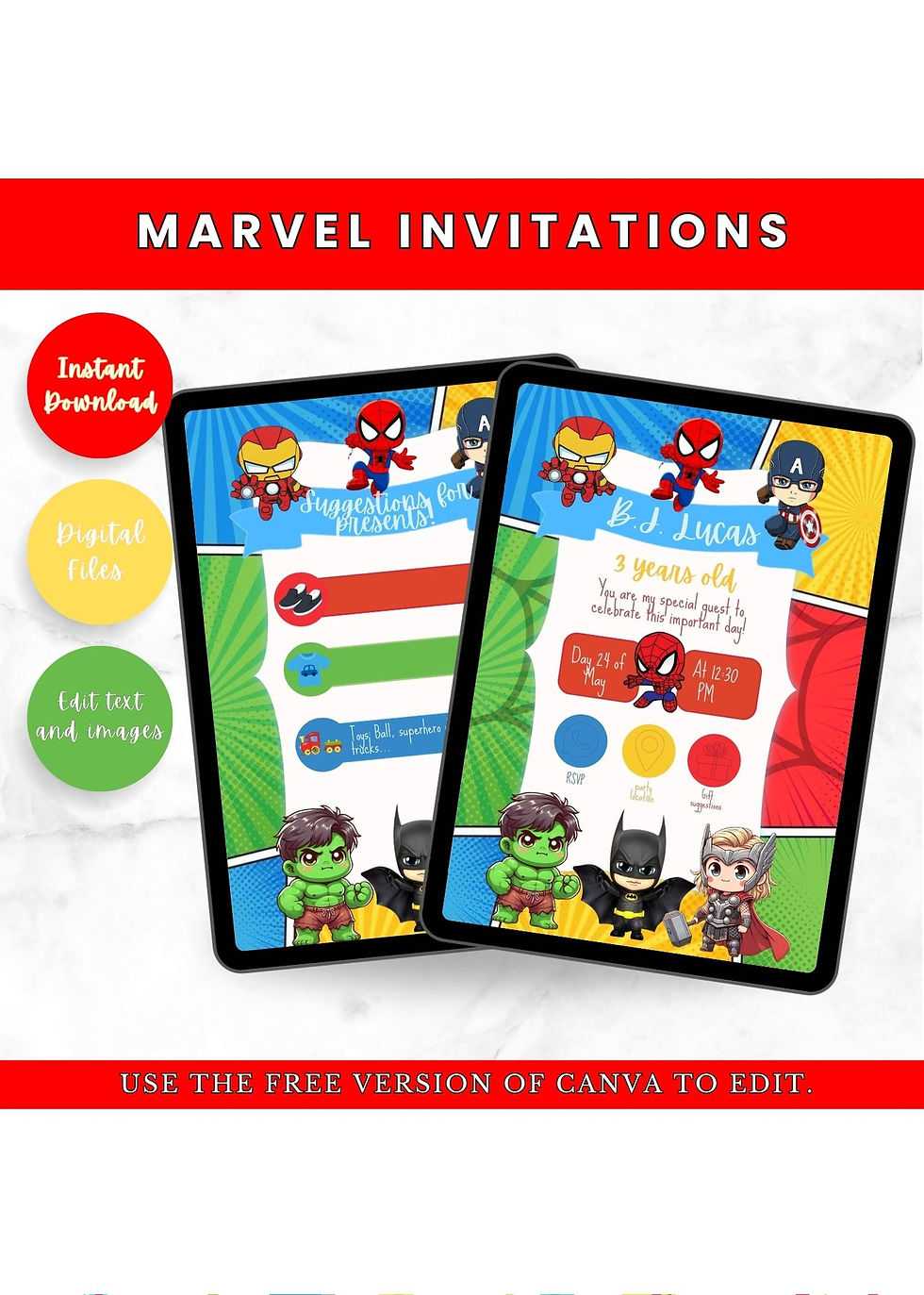 Marvel Superhero Birthday Invitation Card printable and download ...