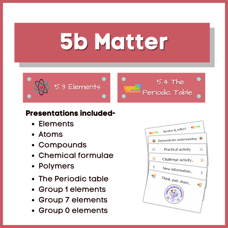 5b Elements and the Periodic Table Class bundle | Cmgs Science Lessons