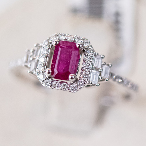 Emerald Cut Ruby Diamond Cluster | Pavilion Diamond