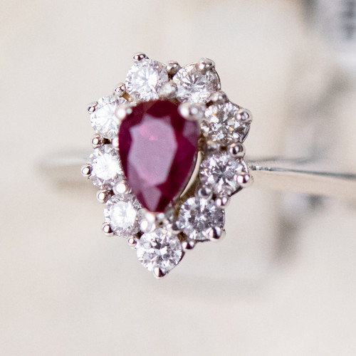 Pear Shape Ruby Diamond Cluster in 18 ct White Gold Setting | Pavilion ...