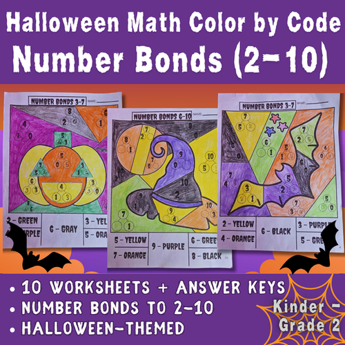 Halloween Math Color by Code – Number Bonds (2–10) | Playcademy