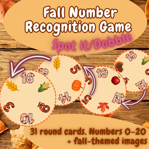 Fall & Thanksgiving Math Center Game | Spot It Numbers 0–20 | Number ...