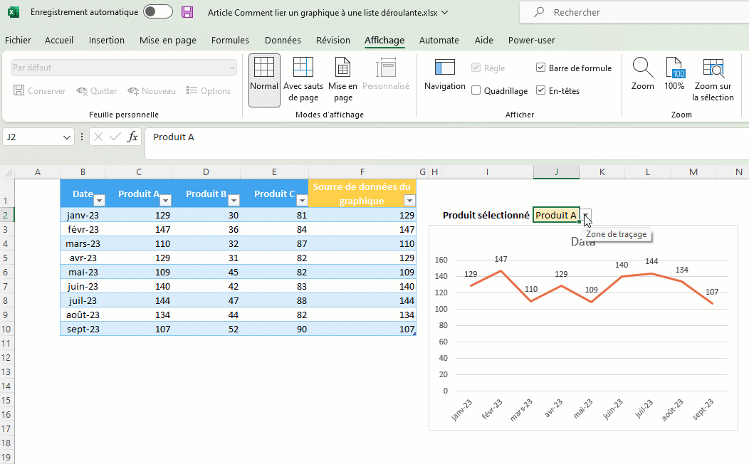 Créer des graphiques liés à une liste déroulante dans Excel