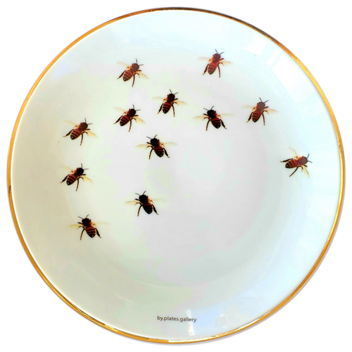 Prato de Porcelana Abelhas fio de ouro - 19 cm | Plates Gallery